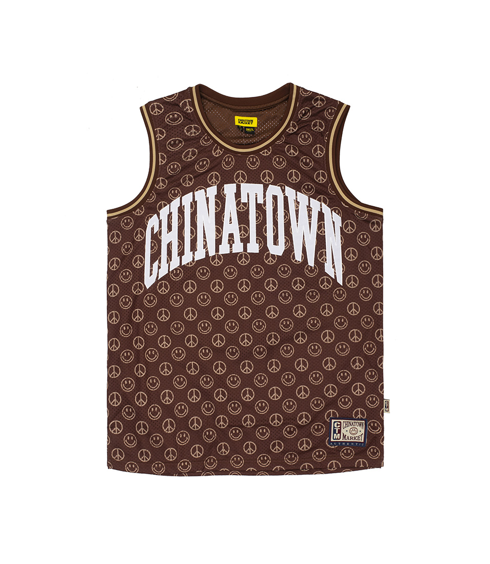 Shop Chinatown Market Smiley Cabana Basketball Jersey Brown at itk ...
