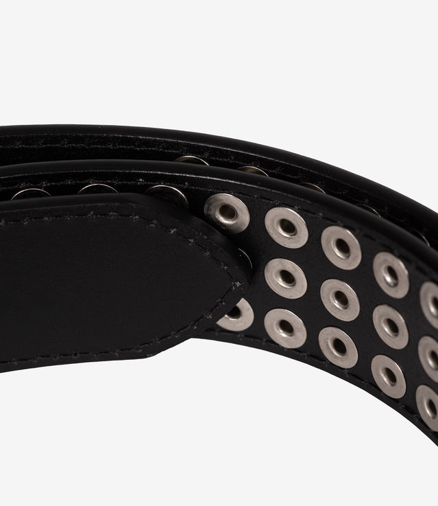 Shop Wasted Paris Iron Real Leather Belt Black/Silver at itk online store