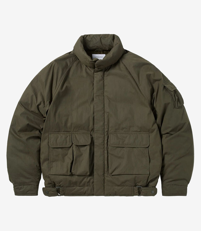 Shop Thisisneverthat Multi Pocket Down Jacket Olive Brown at Shop Thisisneverthat Multi Pocket Down Jacket Olive Brown at