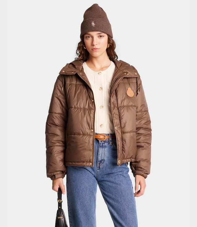 Shop Sporty & Rich Crown Puffer Jacket Chocolate at itk online store