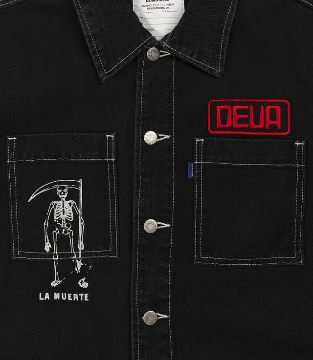 Shop Devá States Denim Chore Jacket Screws Washed Black at itk online store