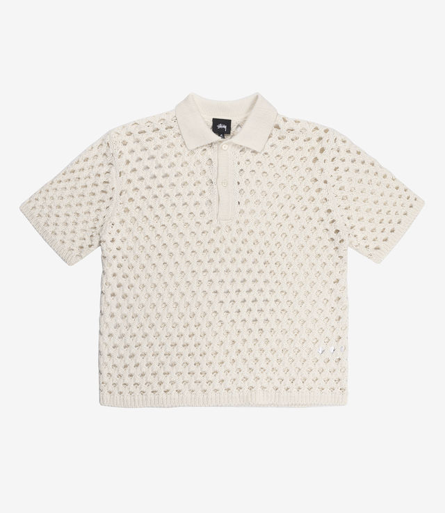Shop Stussy Big Mesh Polo Sweater Ivory at itk online store